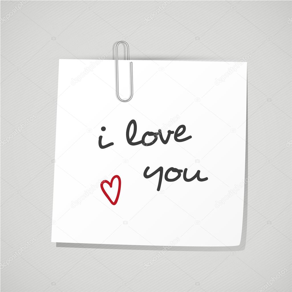 White reminder note with handwritten "i love you" Stock Vector Image by ...