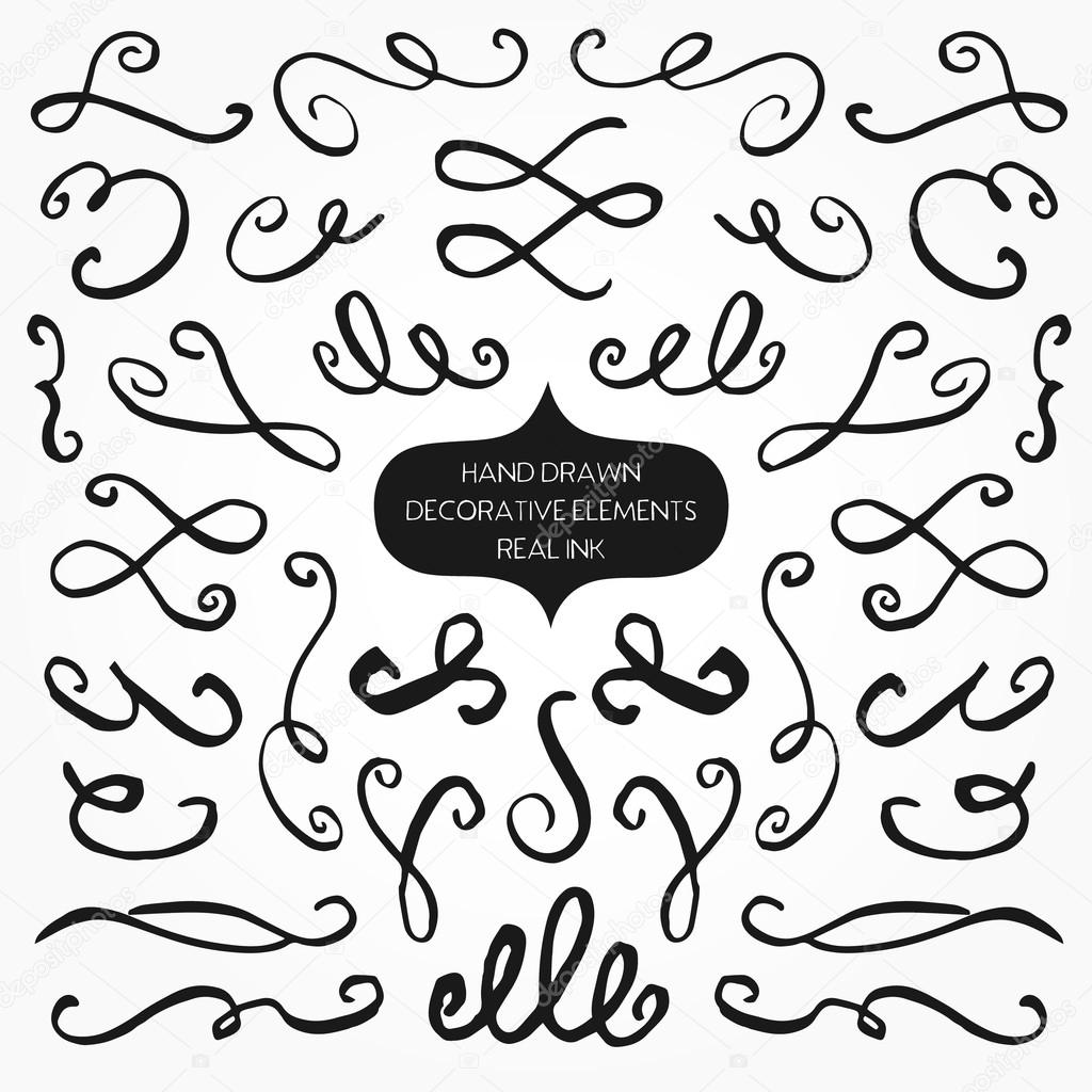 Set of ink swooshes, calligraphy elements Stock Vector Image by ...