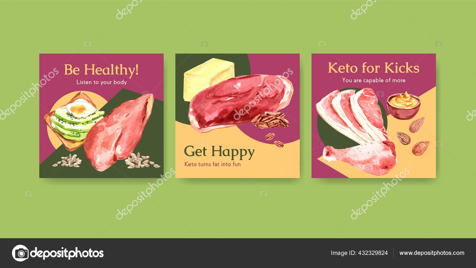 Advertise Template Ketogenic Diet Concept Marketing Ads Watercolor ...