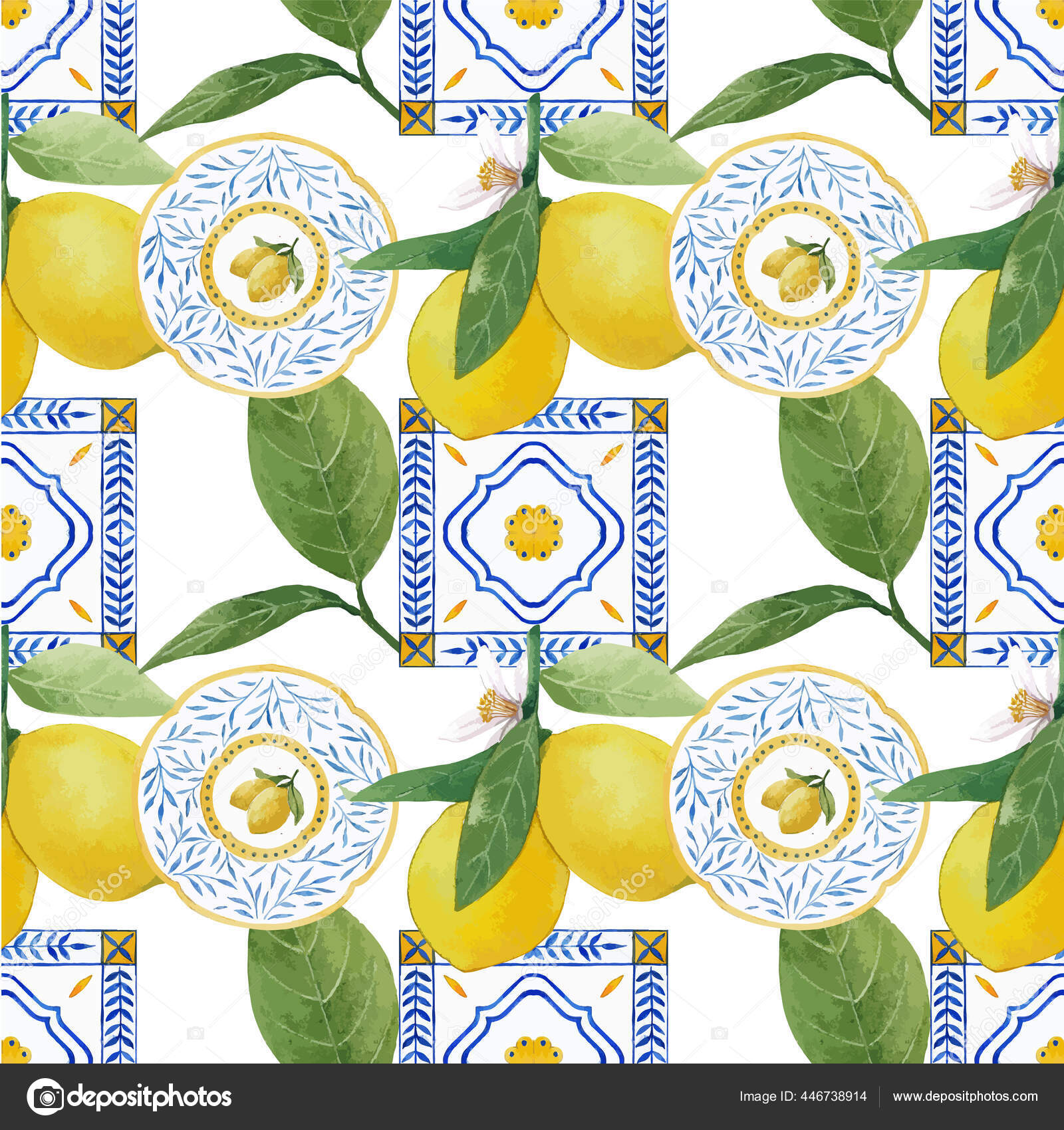 Pattern Seamless Italian Tile Design Watercolor Vector Illustratio ...