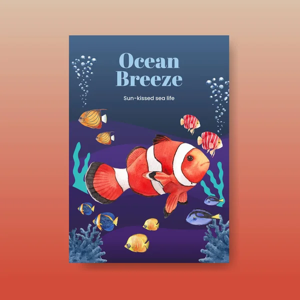 Stylish Sea Life Template Design Text Vector Illustration Stock Vector ...