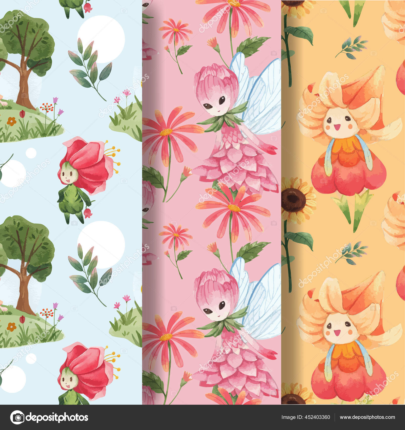 Pattern Seamless Floral Character Concept Design Watercolor Illustratio ...