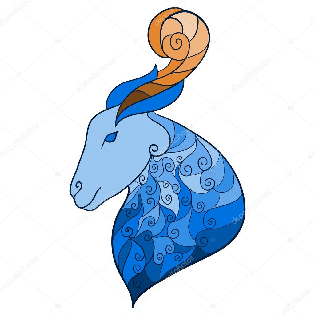Ornamental hand-drawing blue goat isolated on white background. Stock ...