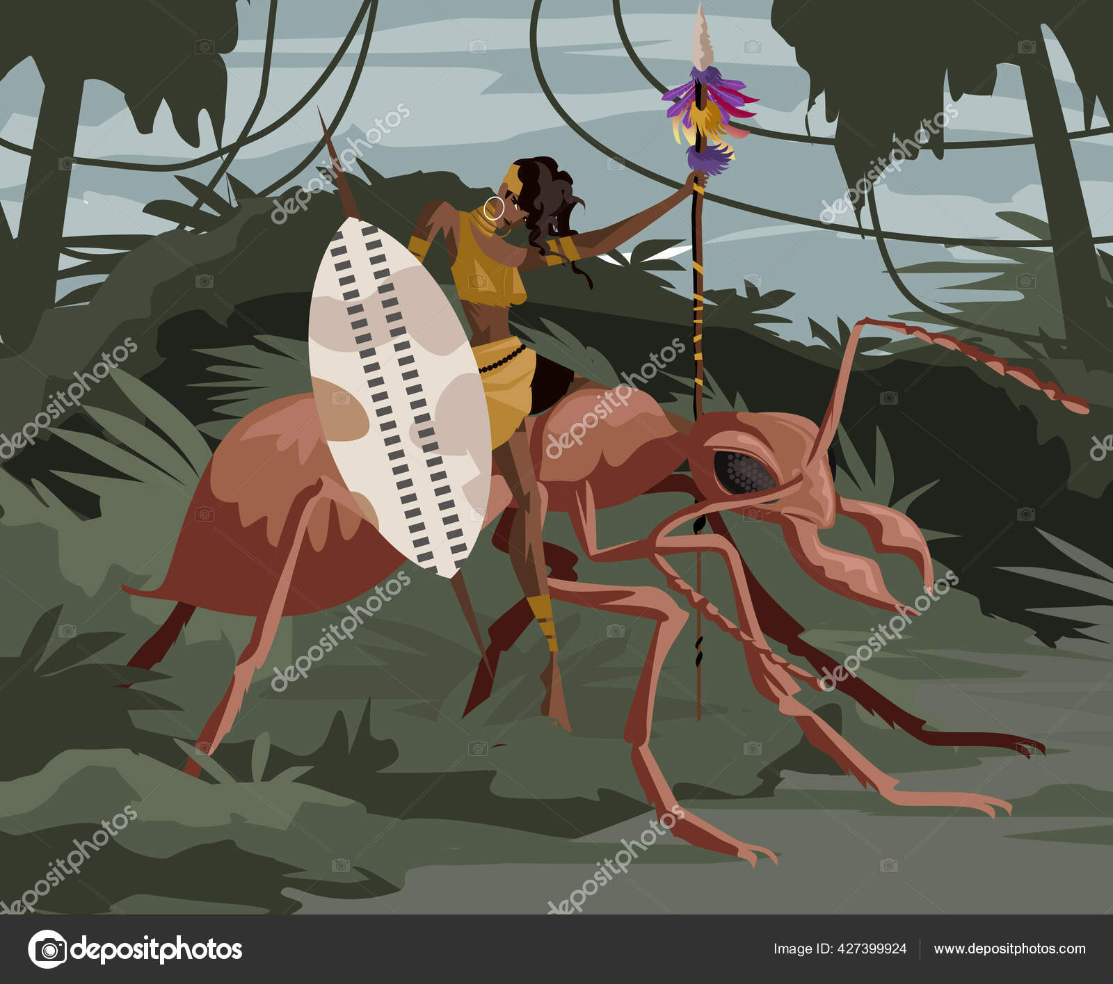 Abatwa Umutwa African Mythology Tiny Fairy Warrior Riding Ant Stock ...