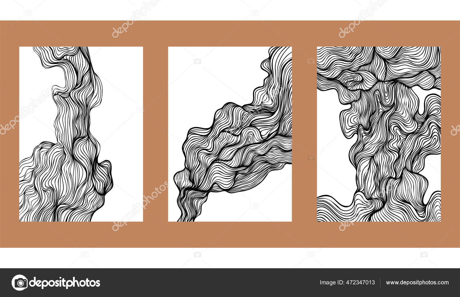 Set Three Trendy Graphic Posters Line Art Styles Hand Drawn Stock ...