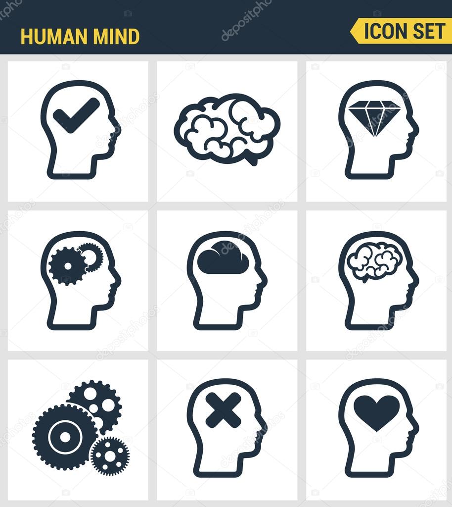 Icons set premium quality of human mind process, brain features and ...