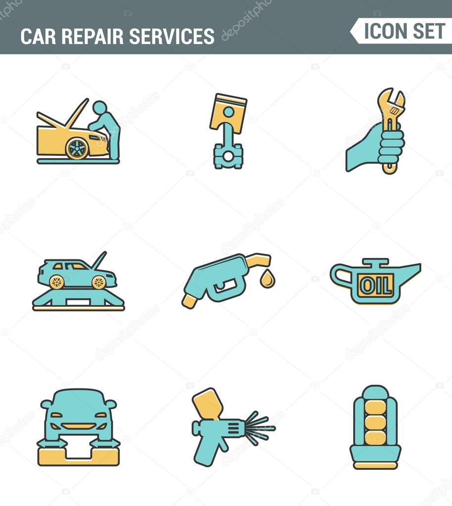 Icons line set premium quality of car repair services instrumentation ...