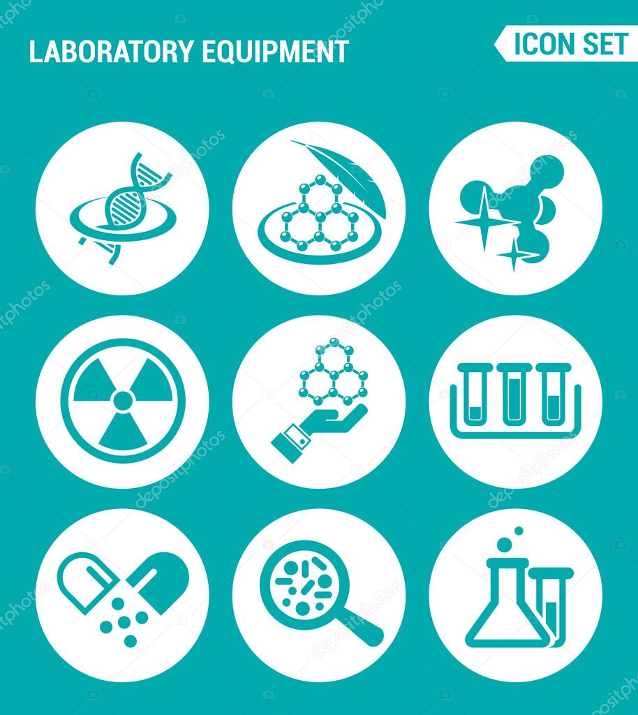 Vector set web icons. Laboratory equipment, formula, dna, molecule ...