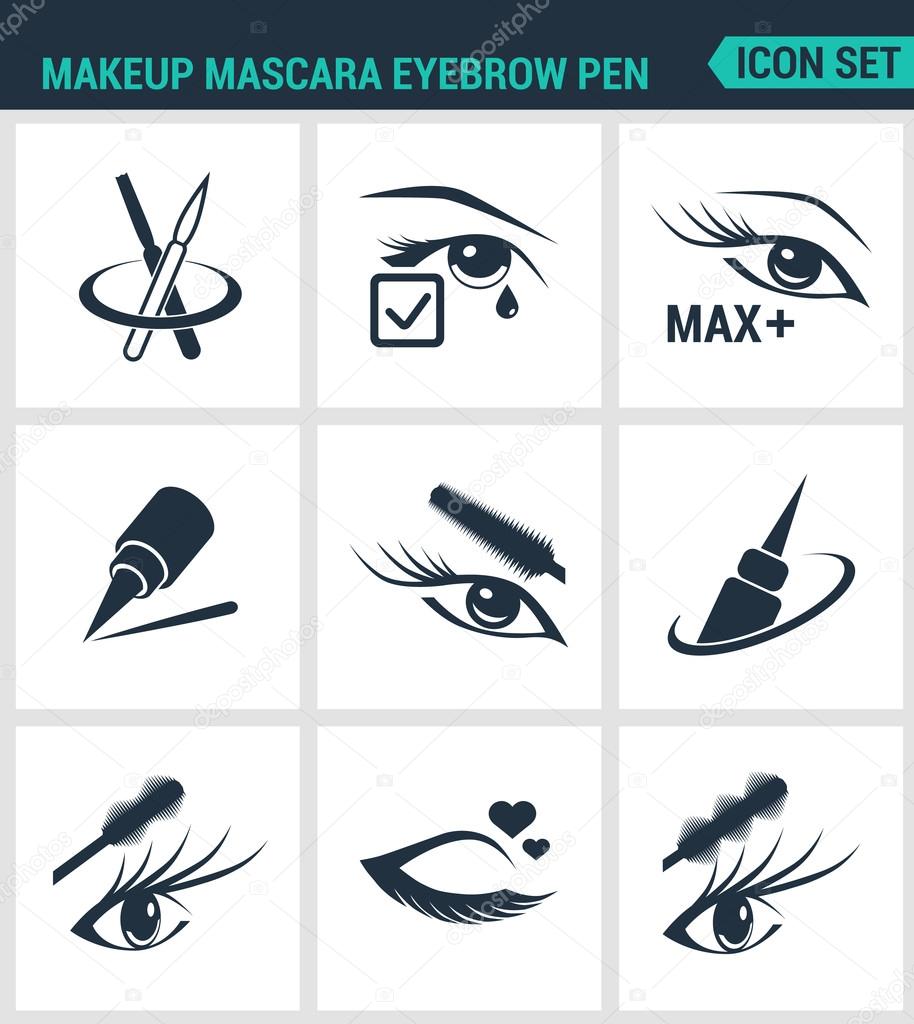 Set of modern vector icons. Makeup mascara eyebrow pen Care for lashes ...