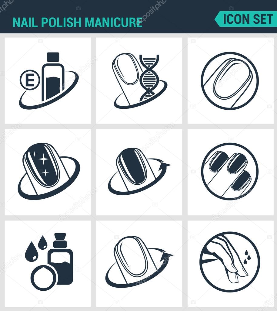 Set of modern vector icons. Nail polish manicure, care, shine. Black ...