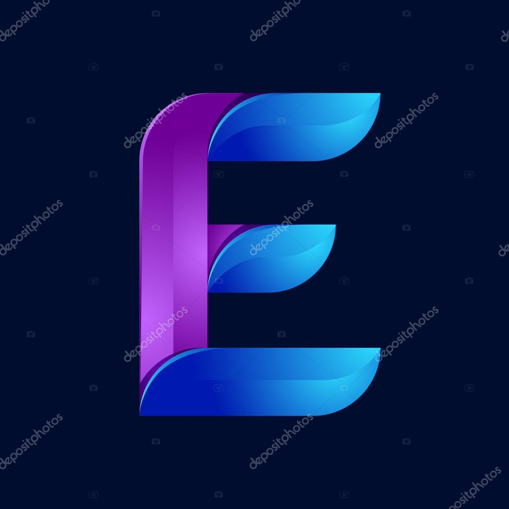 Elementos de modelo de logotipo de cor azul e roxo volume de letra E ...