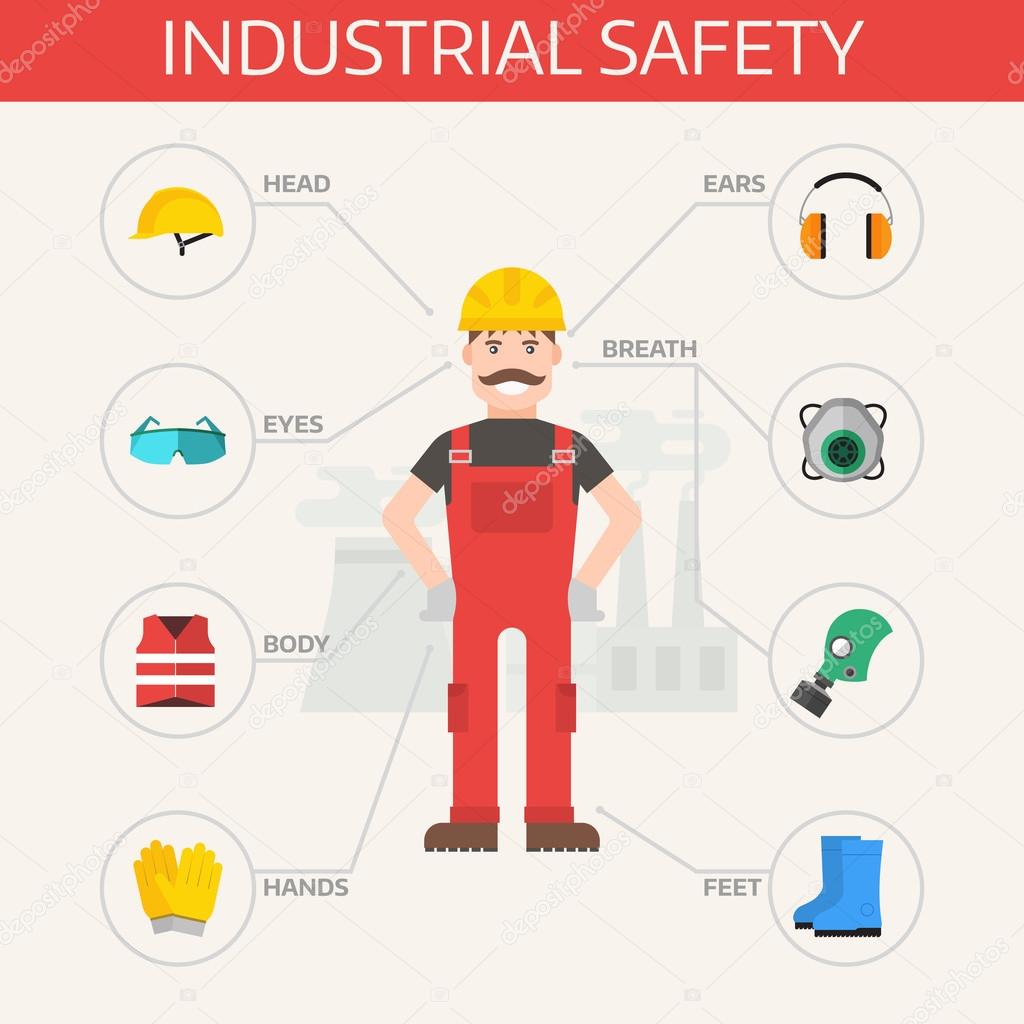 Safety industrial gear kit and tools set flat vector illustration. Body ...