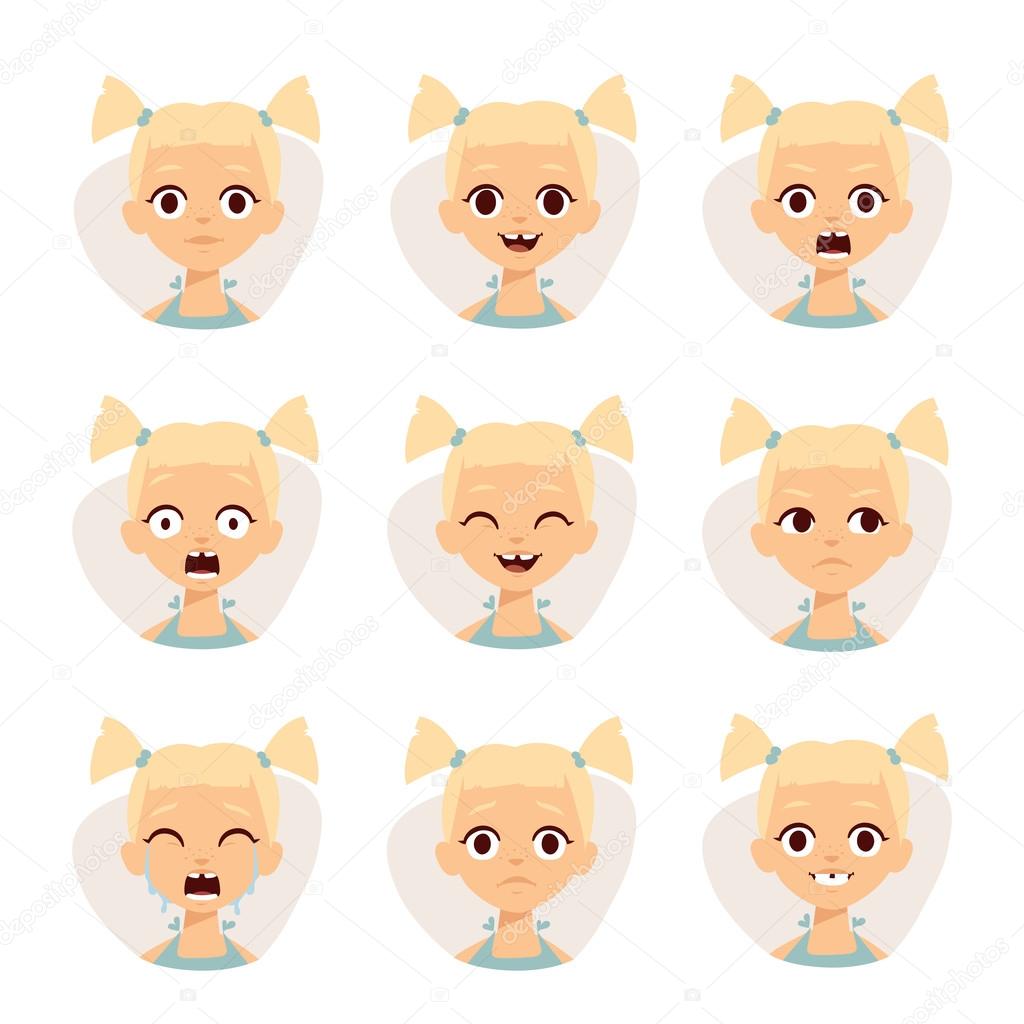 Conjunto de iconos sonrientes de chicas lindas con diferentes emociones ... Conjunto de iconos sonrientes de chicas lindas con diferentes emociones ...