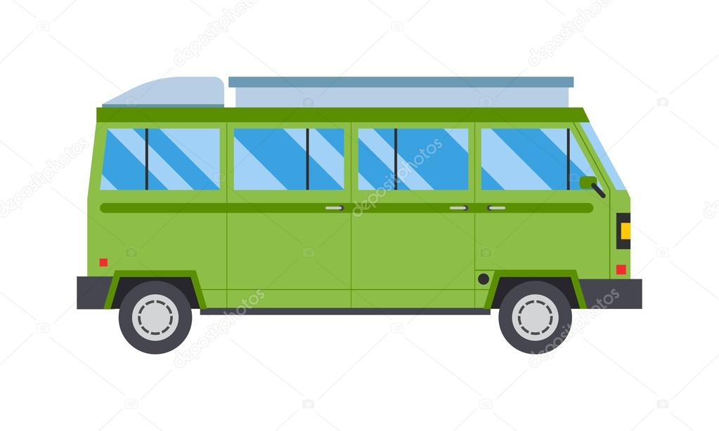 Vector illustration with green bus road travel transport. Stock Vector ...