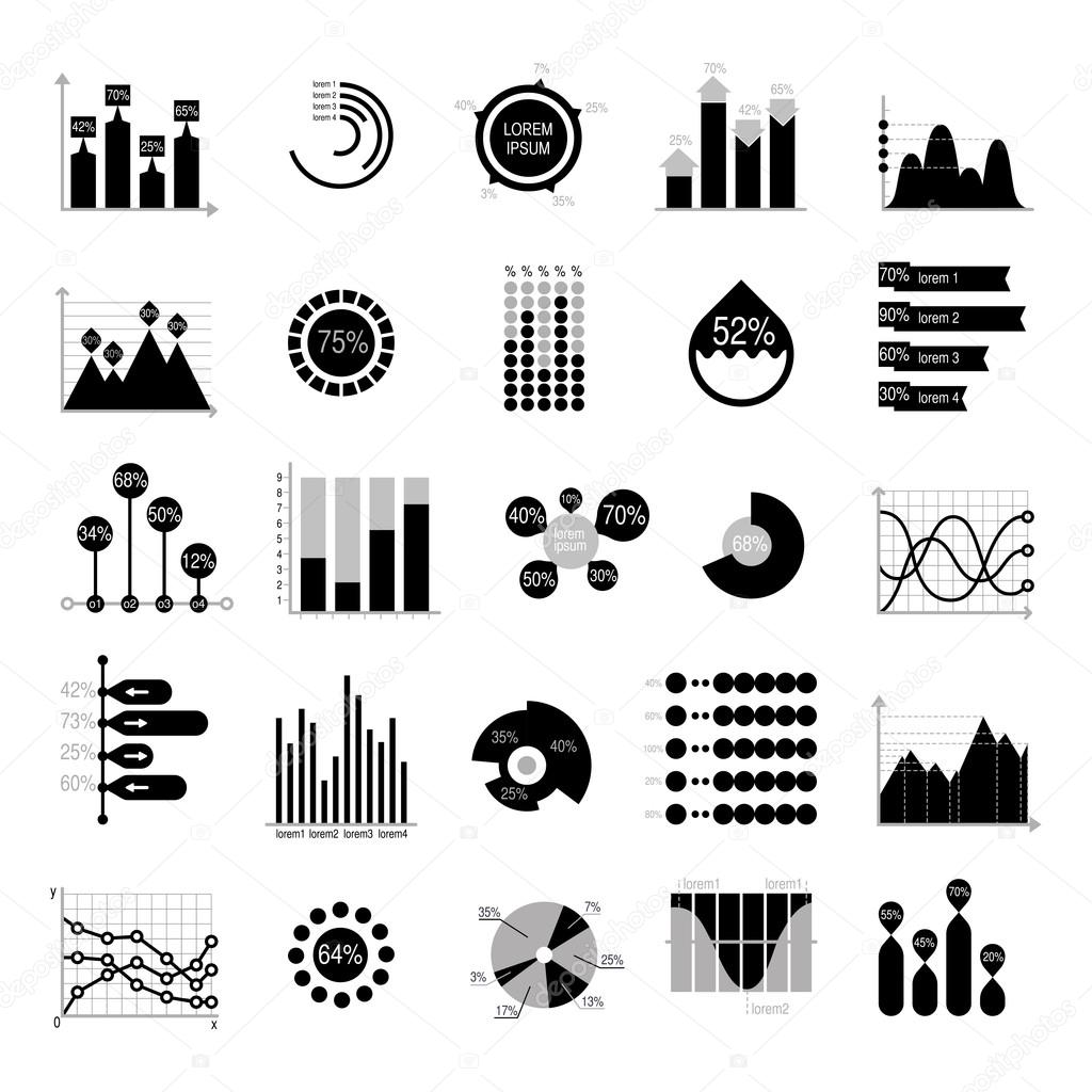 Business data graph analytics vector elements black silhouette Stock Vector by ©adekvat 105036298