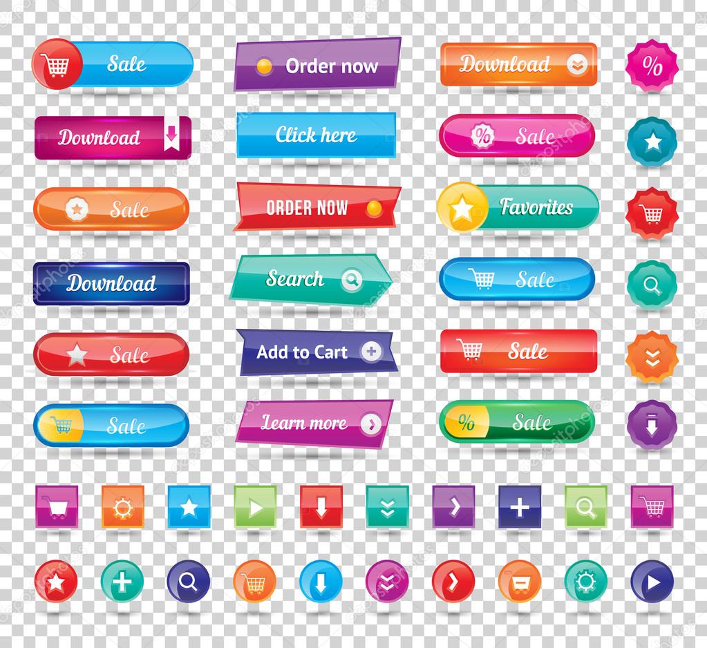 Colorful long round website buttons design vector illustration. Stock ...