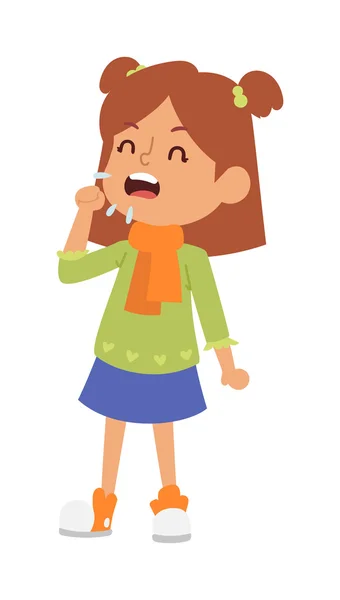 Cute Little Girl Brushing Teeth Holding Toothpaste Stock Vector Image ...