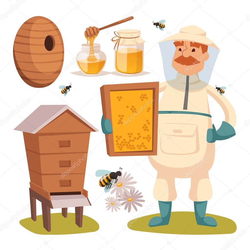 Apiary beekeeper vector illustrations — Stock Vector © adekvat #92360688 Apiary beekeeper vector illustrations — Stock Vector © adekvat #92360688