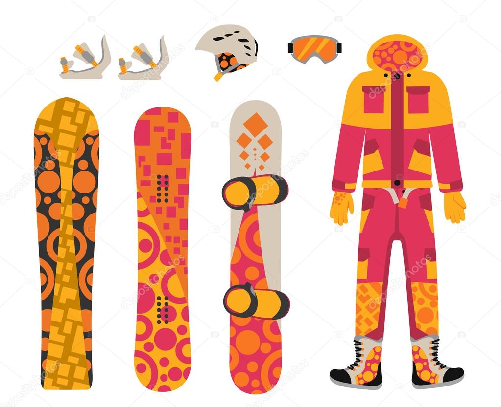 Snowboard sport clothes and tools elements Stock Vector Image by ...