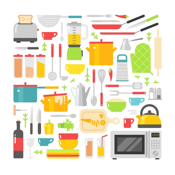 Kitchen dishes vector flat icons isolated on white background Stock ...