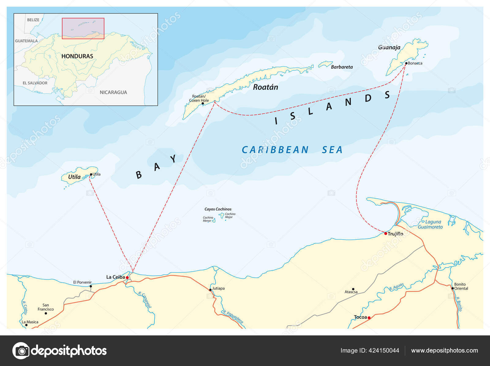 Vector Map Caribbean Bay Islands Honduras Stock Vector Image by ...
