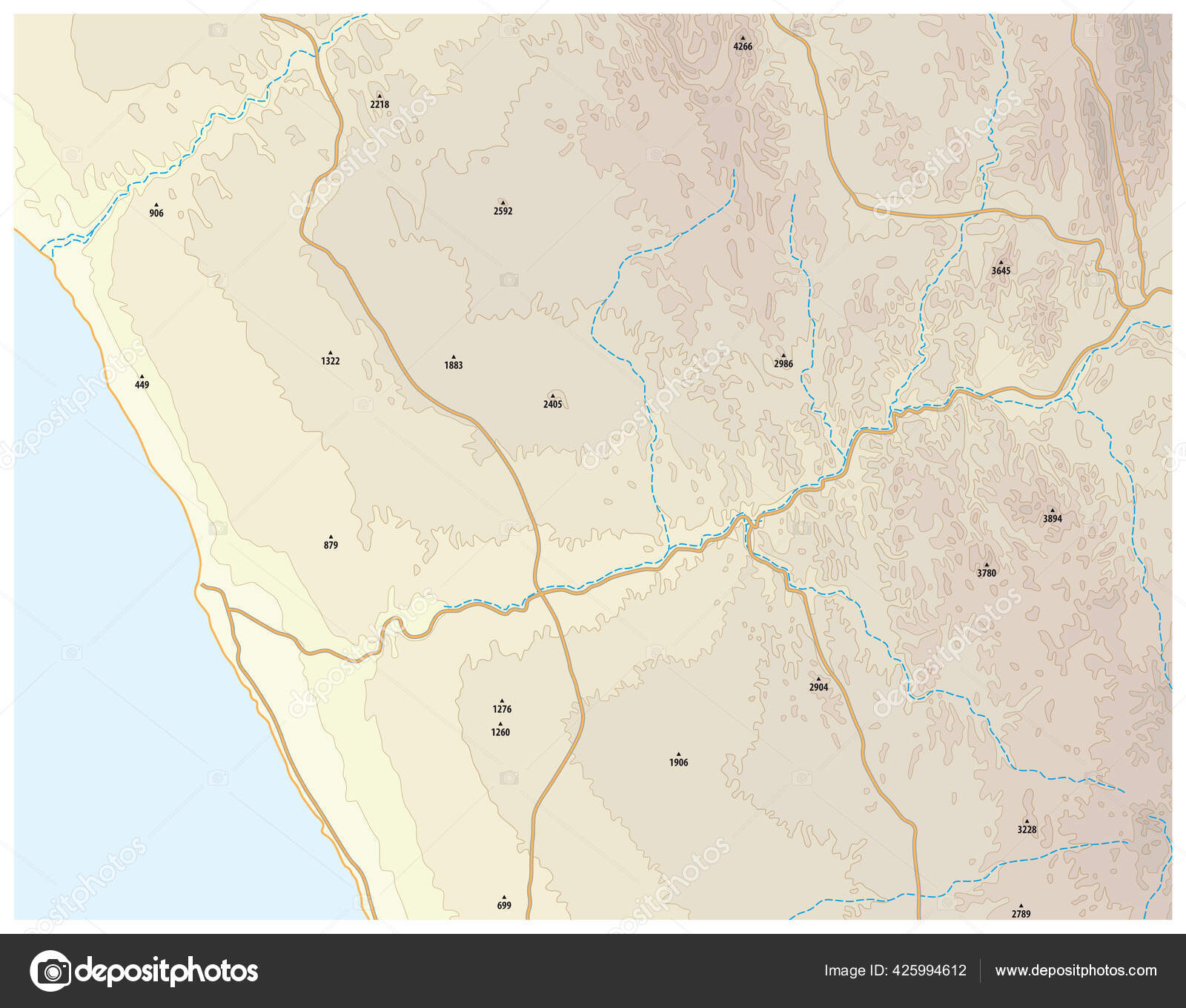 Mapa Vectorial Topográfico Abstracto Una Zona Costera Con Montañas Vector de stock #425994612 de ...
