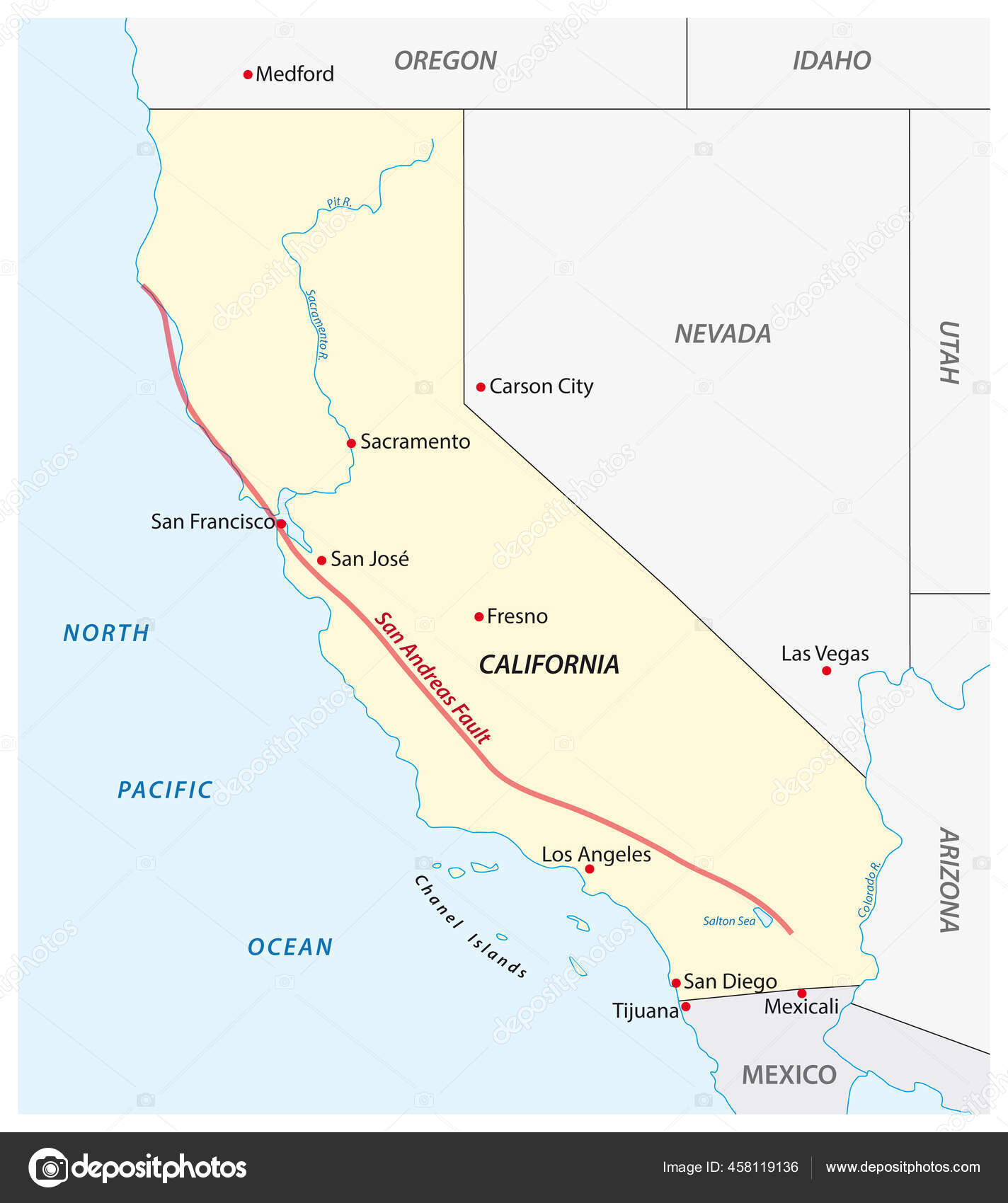 Mapa Vectorial California Falla San Andrés Vector de stock por ...