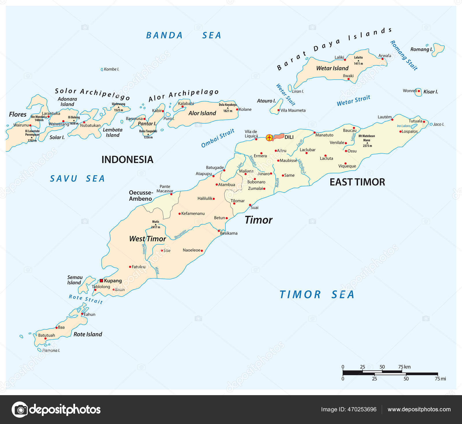 Mapa Ilha Timor Timor Leste Indonésia Vetor de ©Lesniewski 470253696