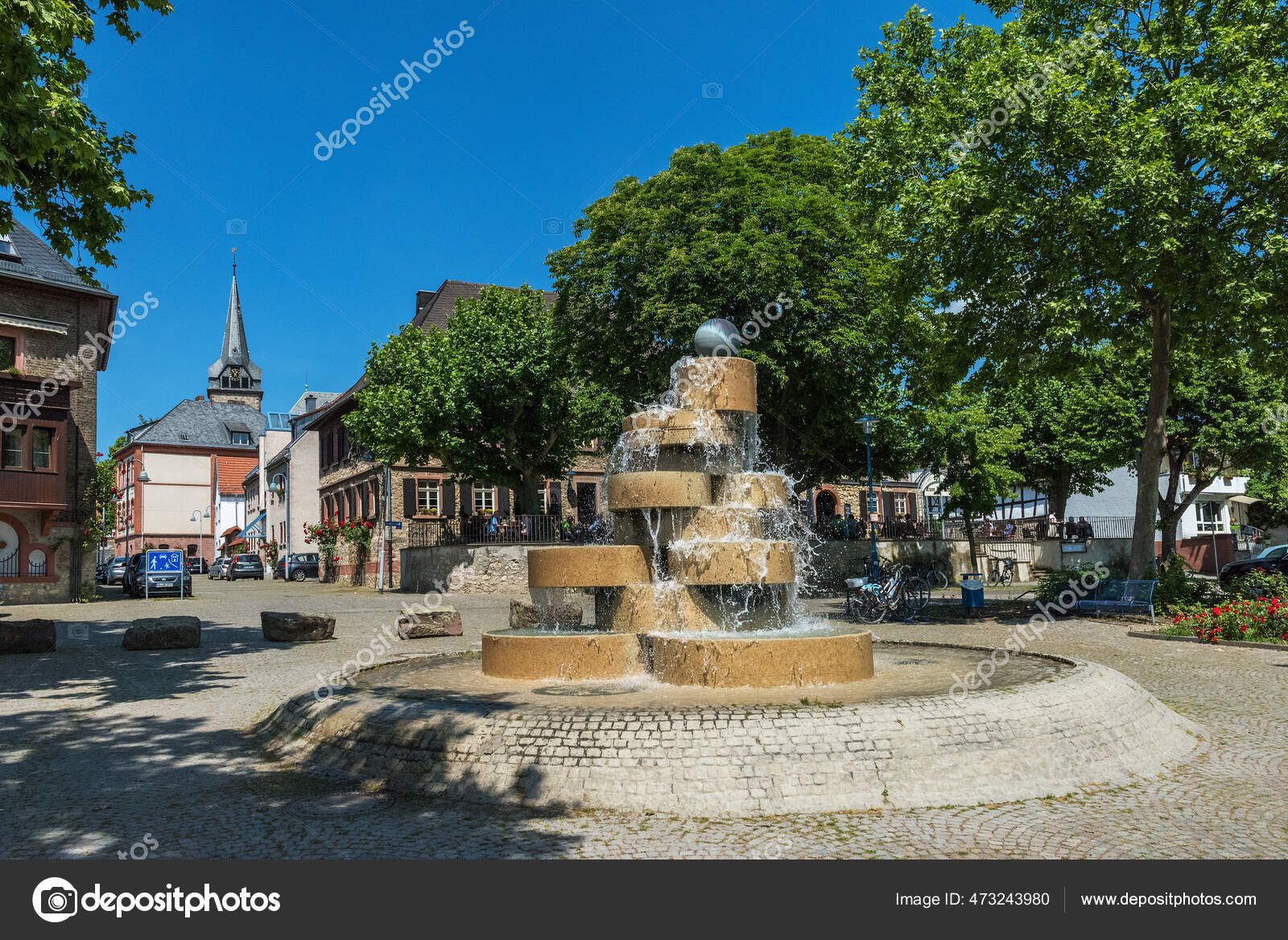 Florsheim Germany July 2017 Berlin Fountain Banks Main River Floersheim ...
