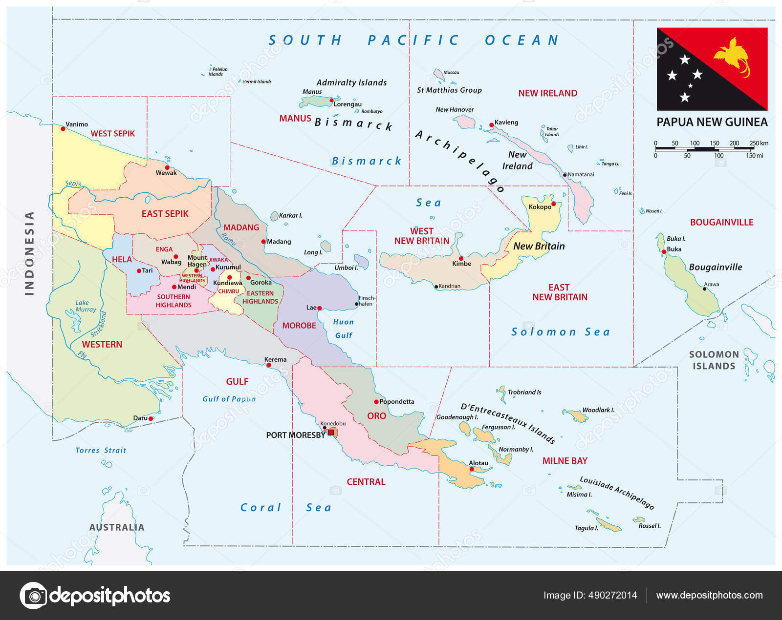 Administrative Vector Map Provinces Papua New Guinea Flag Stock Vector ...