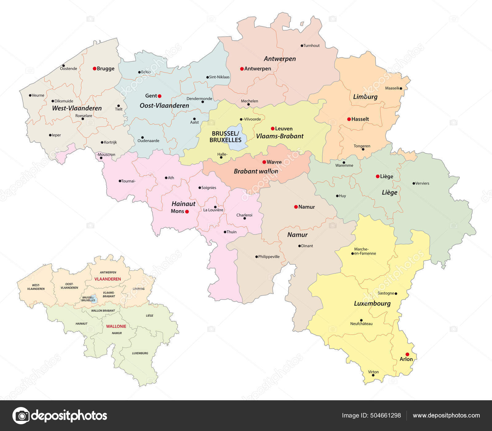 Administrative Vector Map Belgium Regions Provinces Districts Stock ...