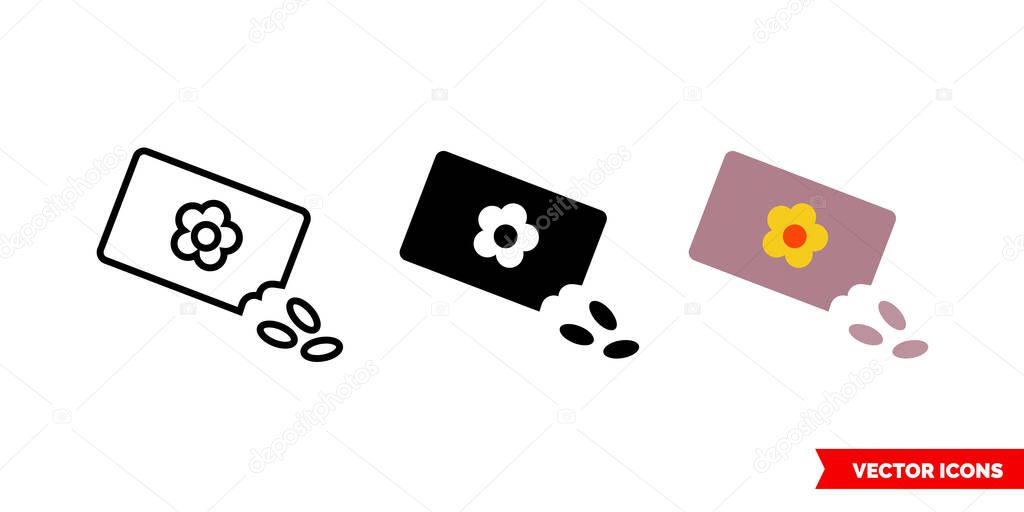 Icono de semillas de 3 tipos. Signo vectorial aislado símbolo. 2023