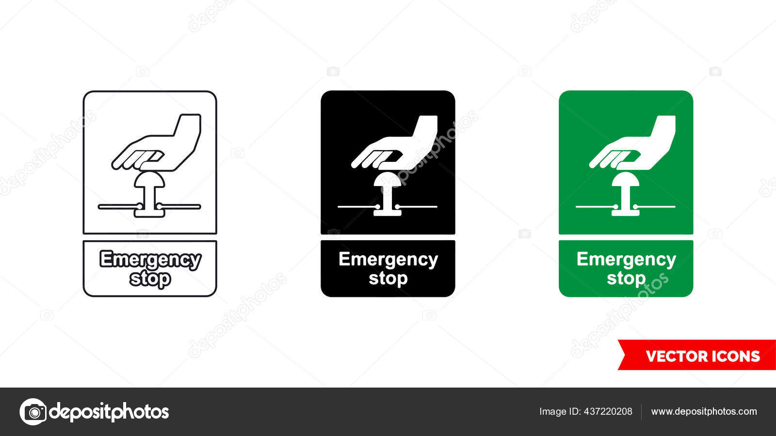 Emergency Escape Sign Emergency Stop Icon Types Color Black White Stock ...