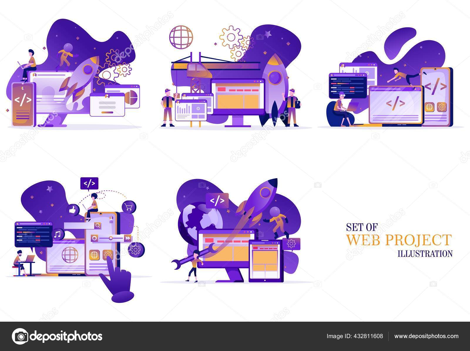 A collection of sets of website themed designs with the concept of tiny ...