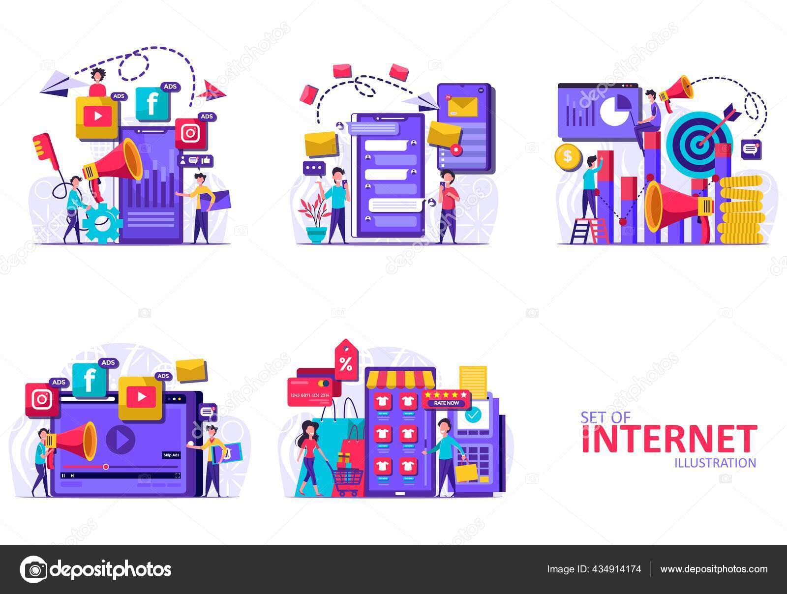 Collection of internet concept illustrations of Tiny people. Stock ...