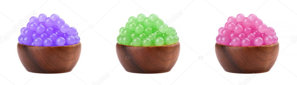 Mezclar las perlas de tapioca para té de burbuja aislado sobre fondo ...
