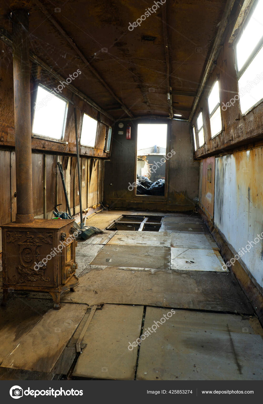 Interior Wrecked Narrow Boat ⬇ Stock Photo, Image by © SimonXT2 #425853274