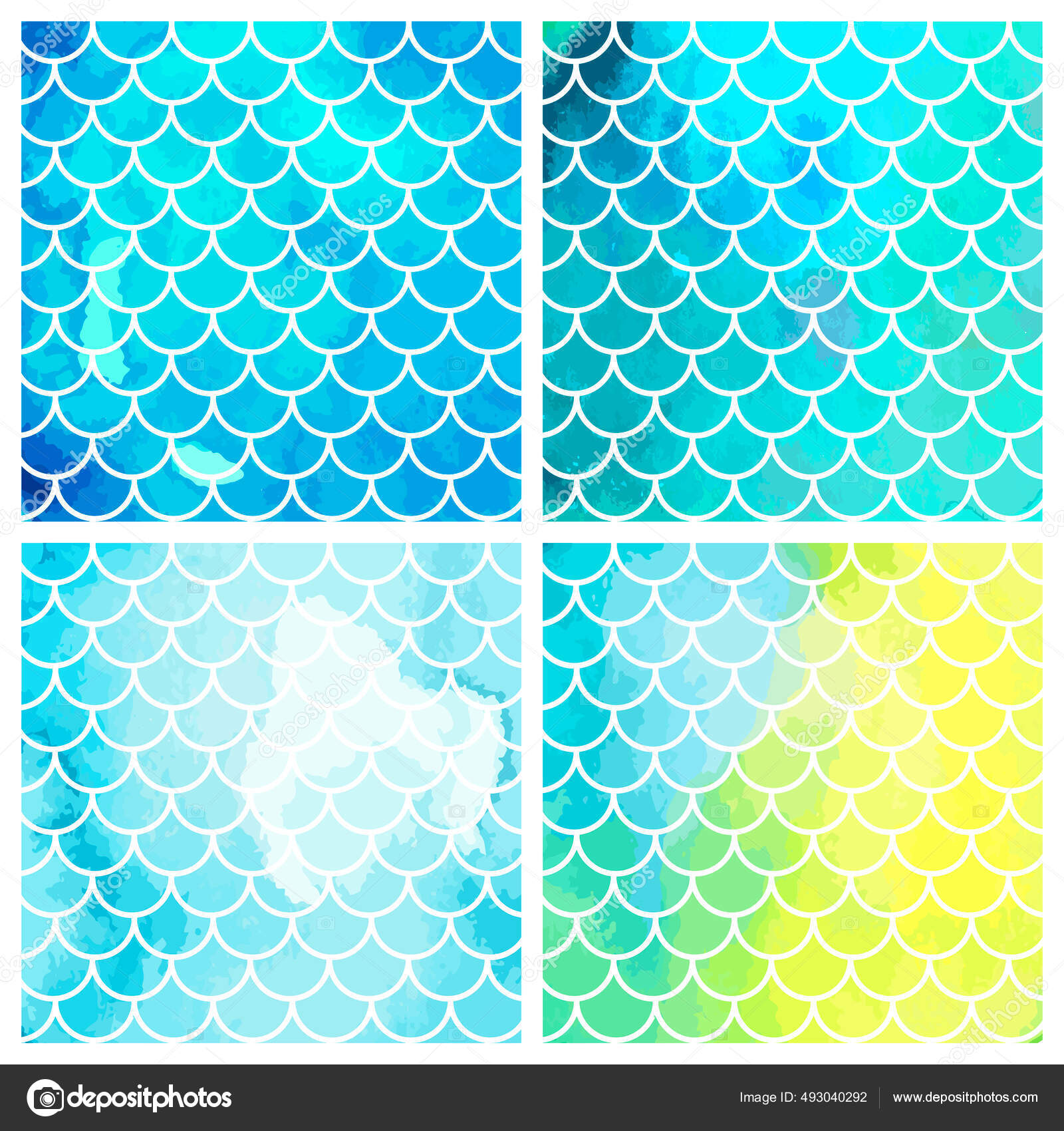 Set Blue Mermaid Scales Fish Scales Underwater Sea Pattern Vector Stock ...