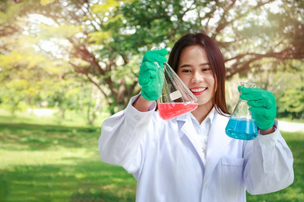 Scientist Doing Science Experiment Surround Green Nature Park Garden ...