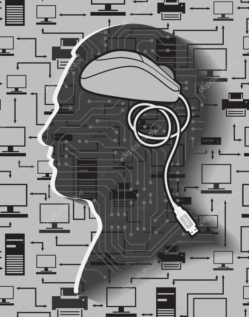 Male head silhouette with mouse instead brain Stock Vector Image by ...