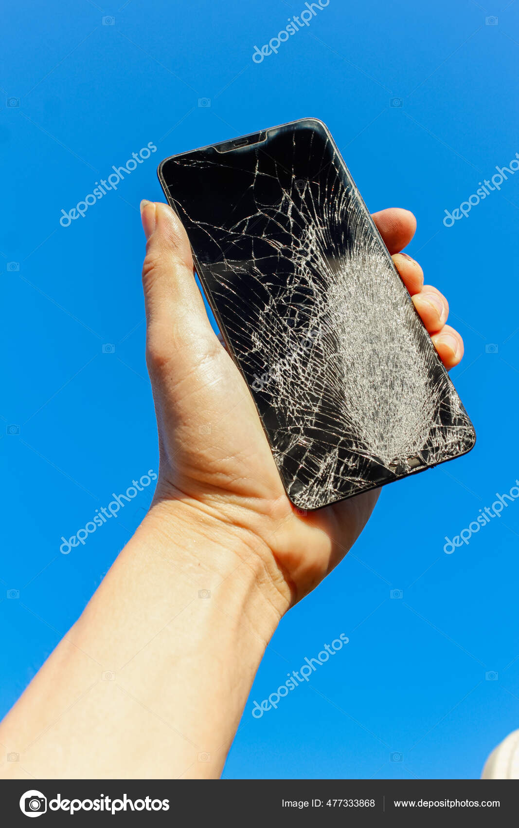 Black Smartphone Cracked Screen Falling Ground Hand Young Man Holding ...