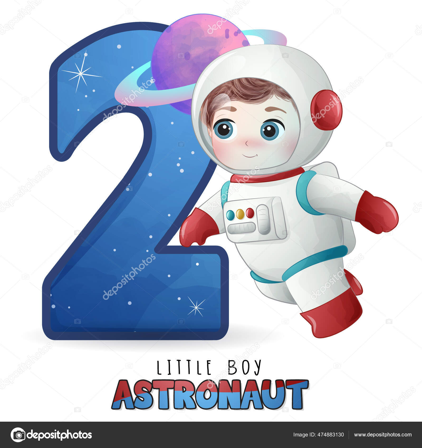 Cute Little Boy Astronaut Numbering Illustration Stock Vector by ...