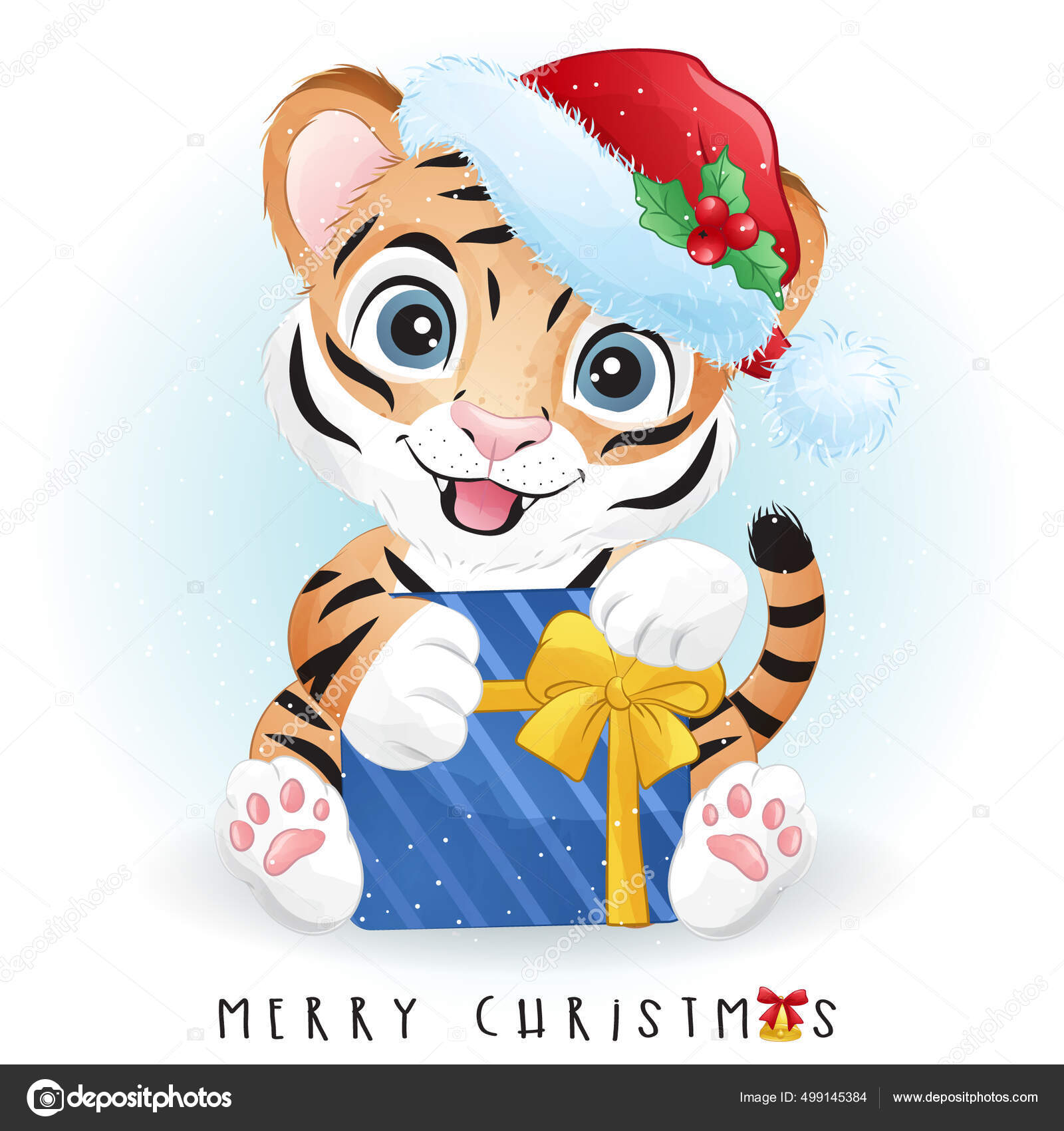 Cute Doodle Tiger Merry Christmas Illustration Stock Vector Image by ...