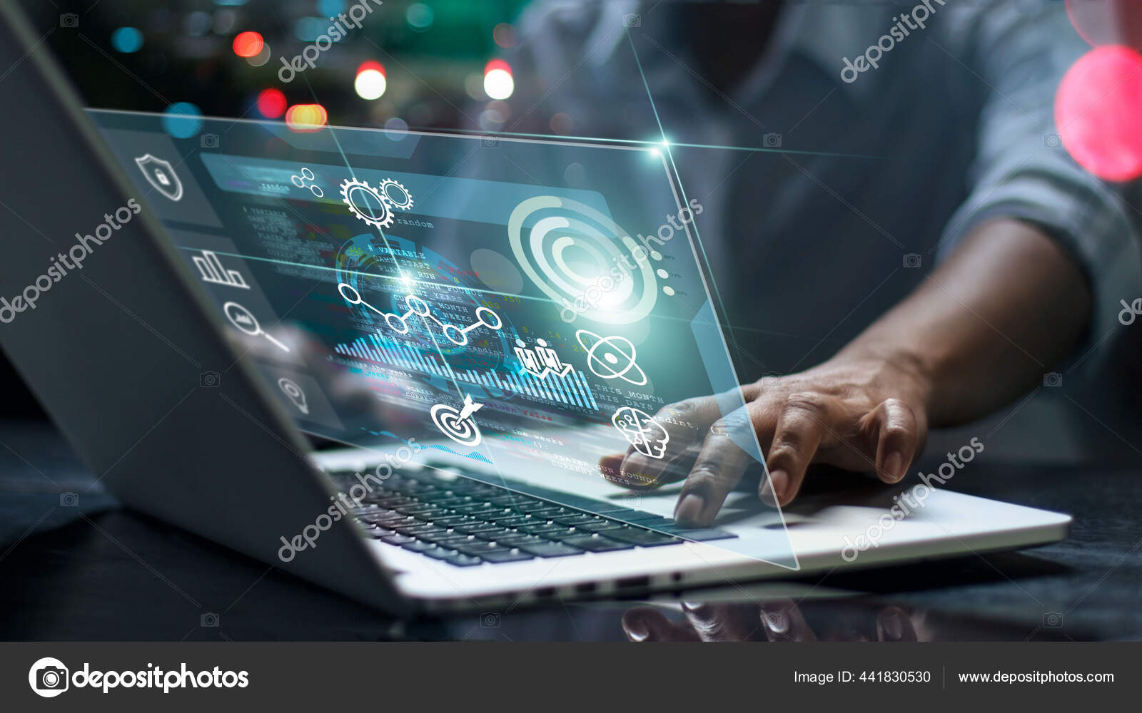 Data Scientists Man Programmer Using Laptop Analyzing Development Various Information — Stock