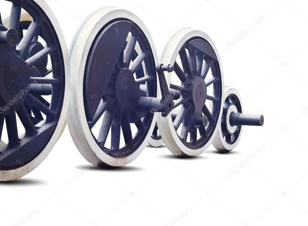 Wheel of steam locomotive, classic and retro train on white background ...
