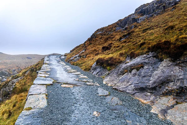 View of the Miners Path Snowdon in the SNowdonia National park of Wales ...