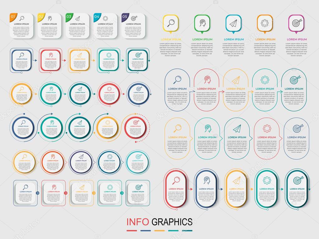 mega paquete mínimo negocio plantilla de infografías. cronología con 5 ...