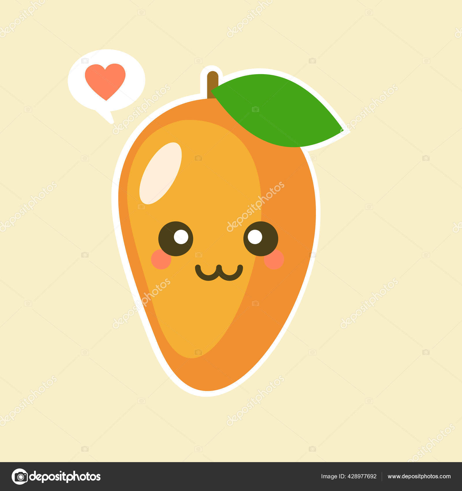 Cute Kawaii Flat Cartoon Mango Illustration Vector Illustration Cute ...