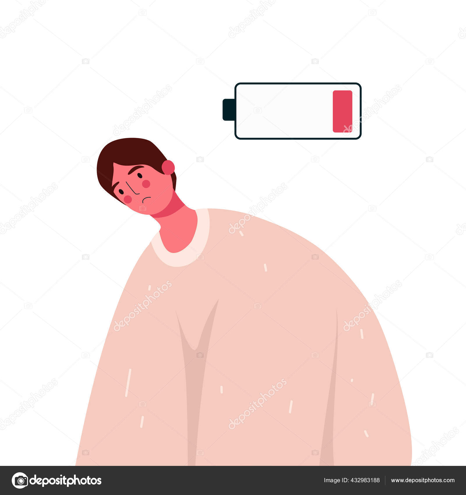 Emotional burnout man with low battery. Young overworked man feeling ...