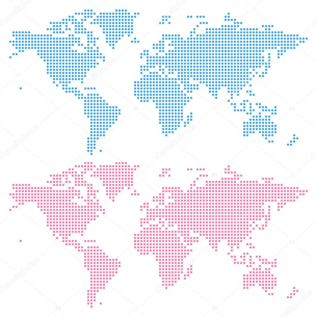 Mapa del mundo creado a partir de círculos (superior) y cuadrados ...